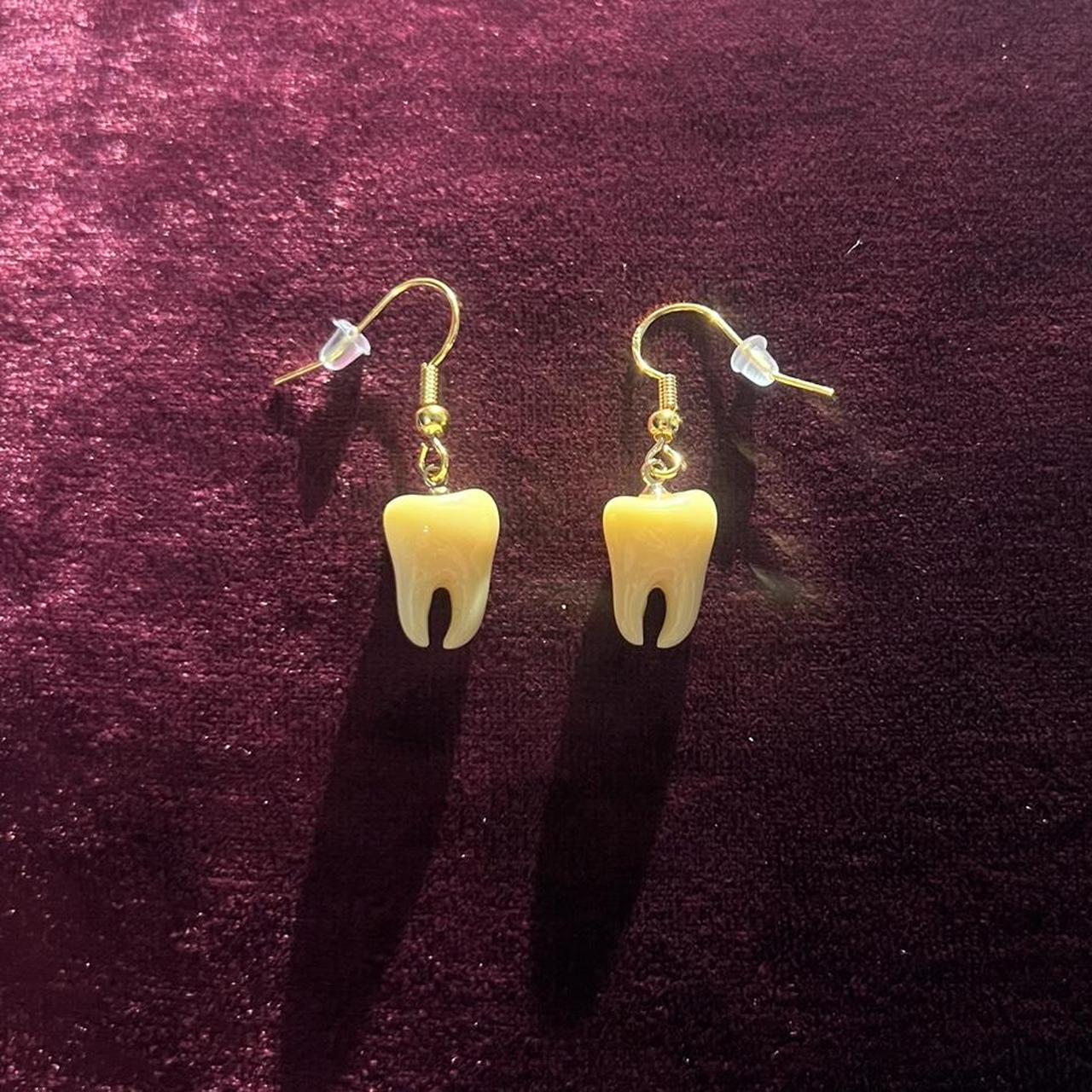 Goth Teeth Earrings. Teeth charm gold earrings.... | Depop