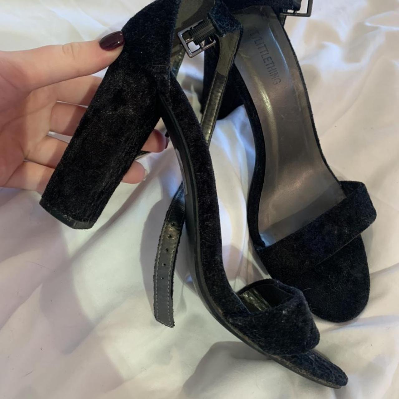 Black velvet block heels Bought for £30, worn once - Depop