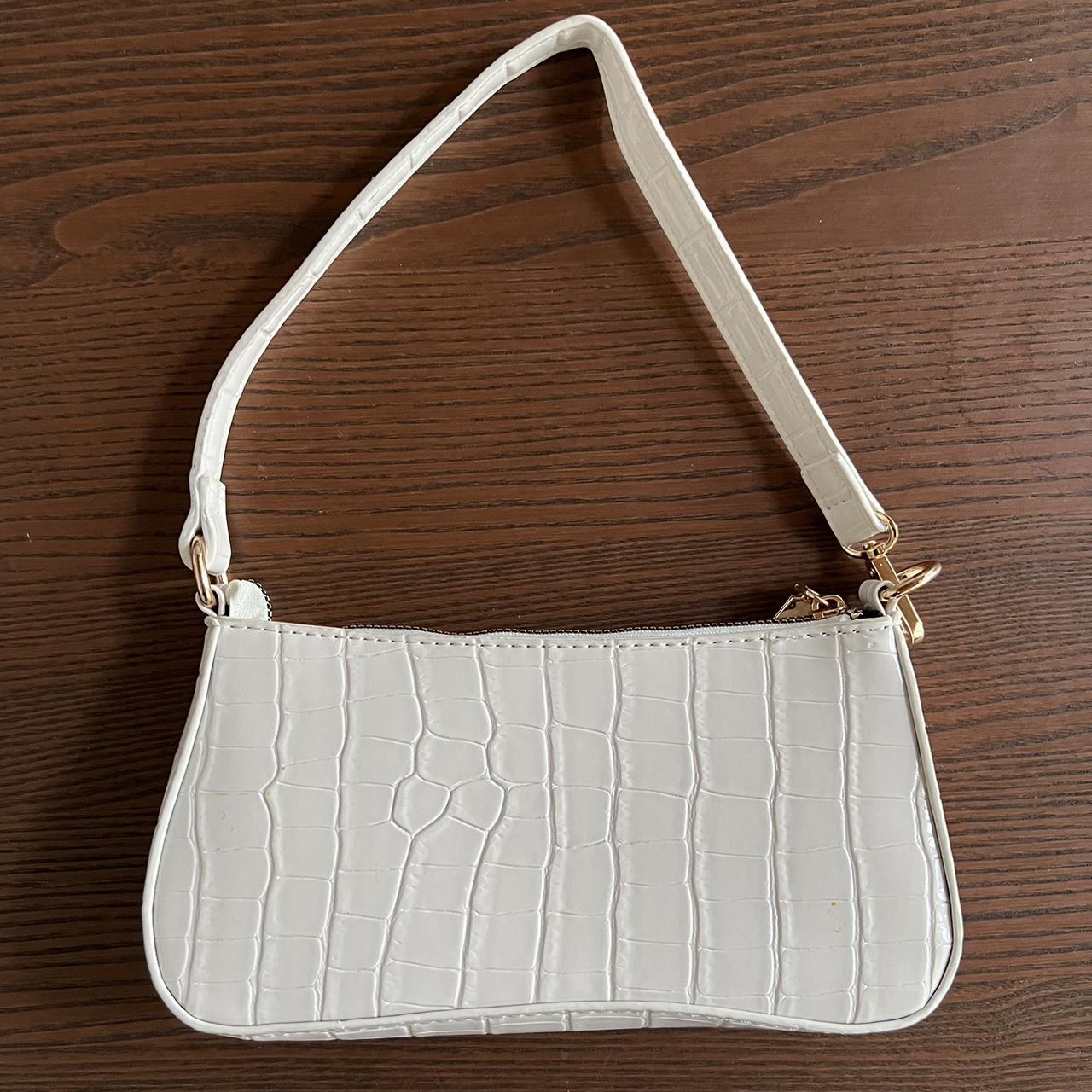 SMALL WHITE FAUX LEATHER PURSE small makeup stain on... - Depop