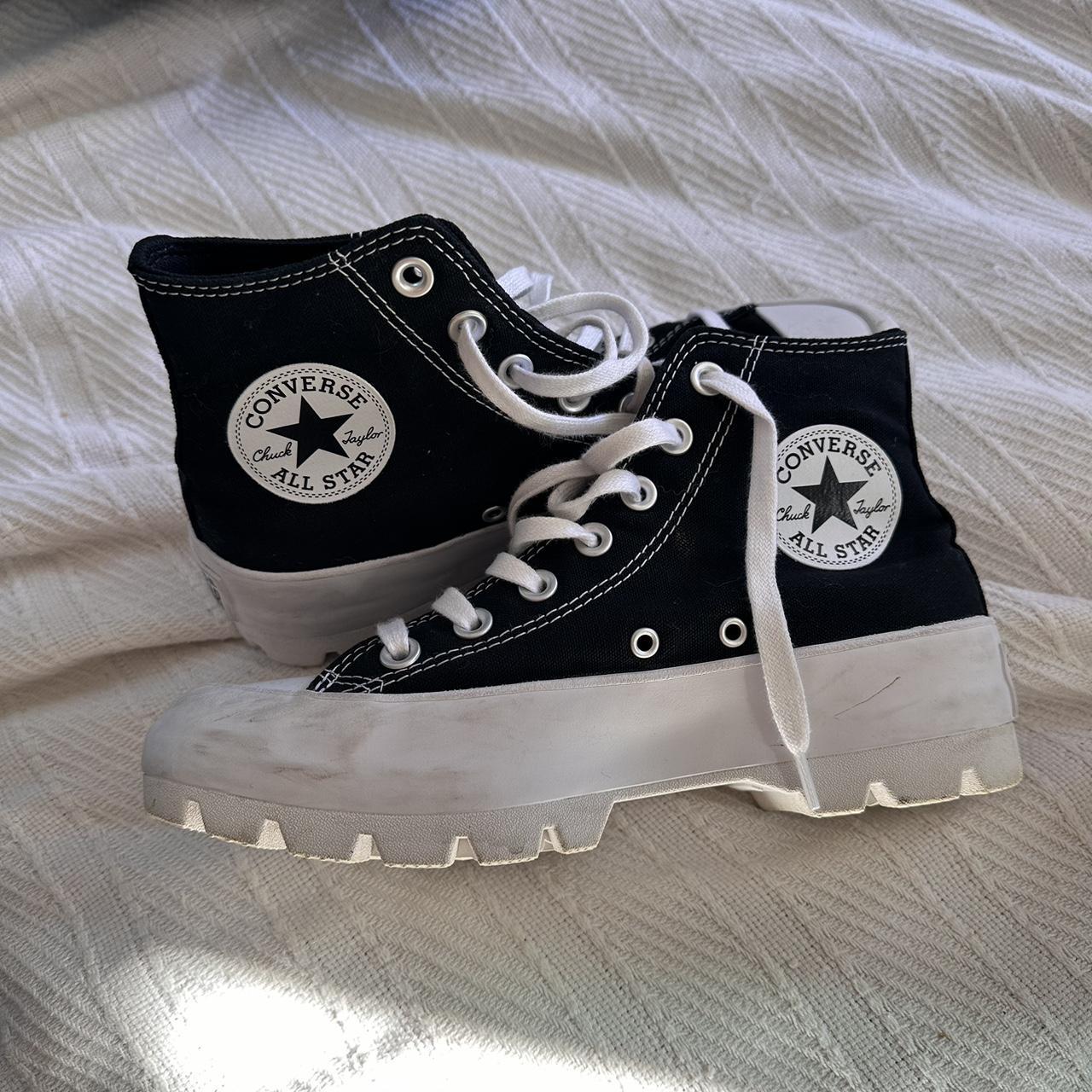 BLACK HIGH TOP PLATFORM CONVERSE slightly worn but... - Depop