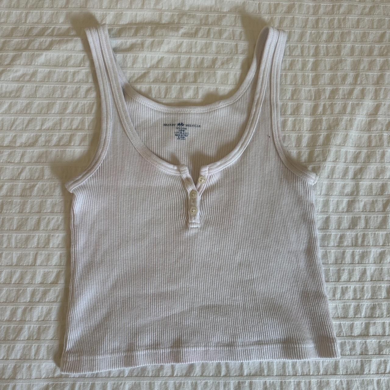 White (tinted pink) Brandy Melville tank top... - Depop