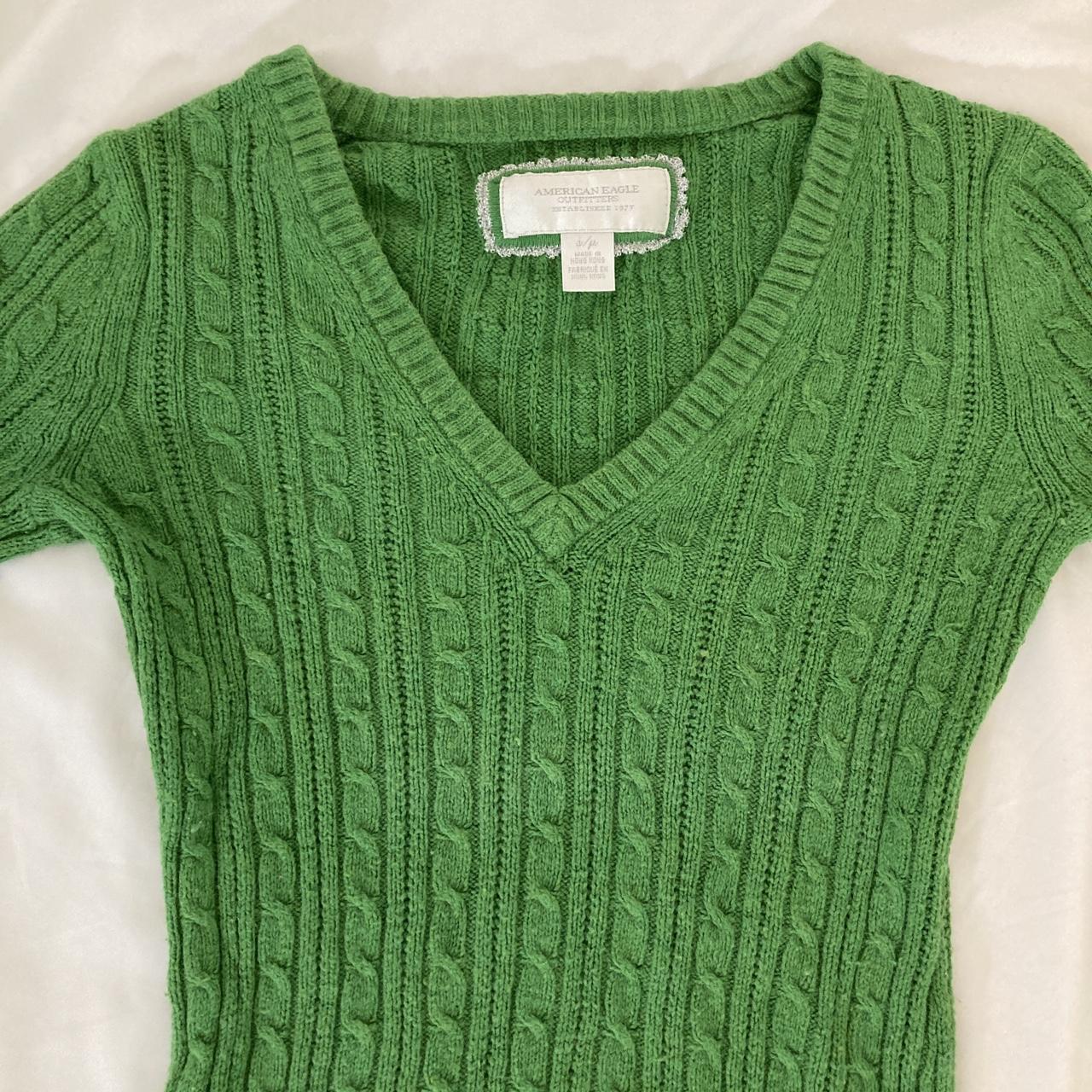 green american eagle sweater, cable-knit ♡ v-neck... - Depop