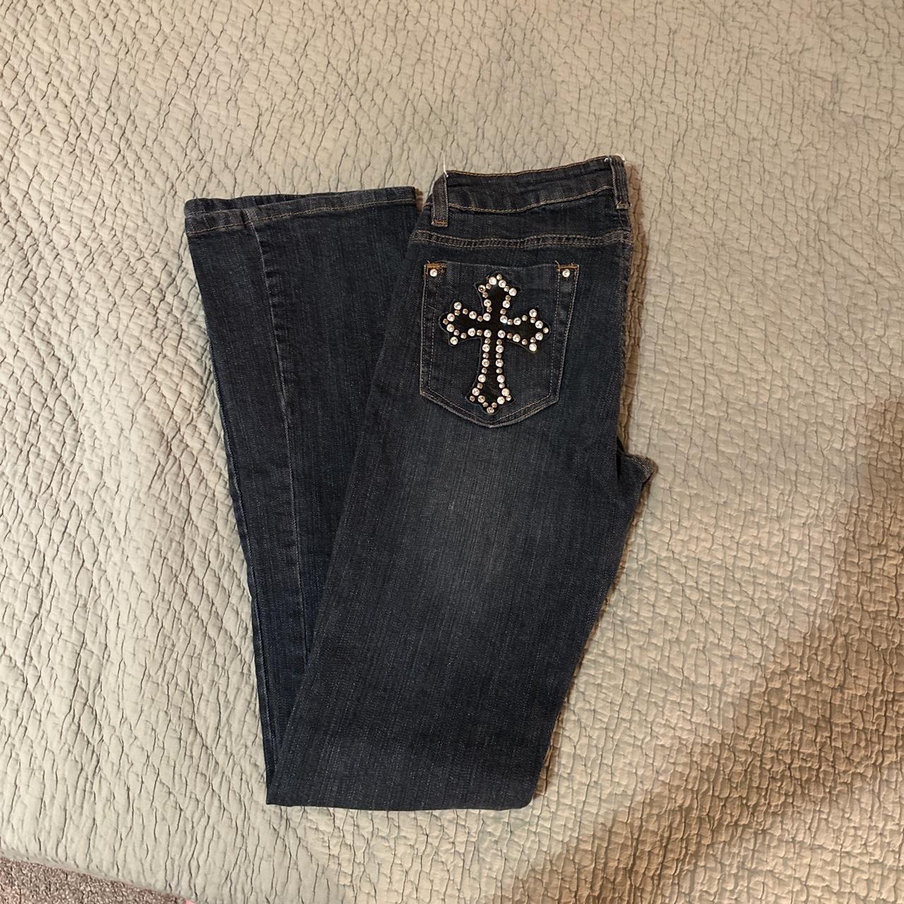 Bedazzled low rise bootcut cross jeans - Depop
