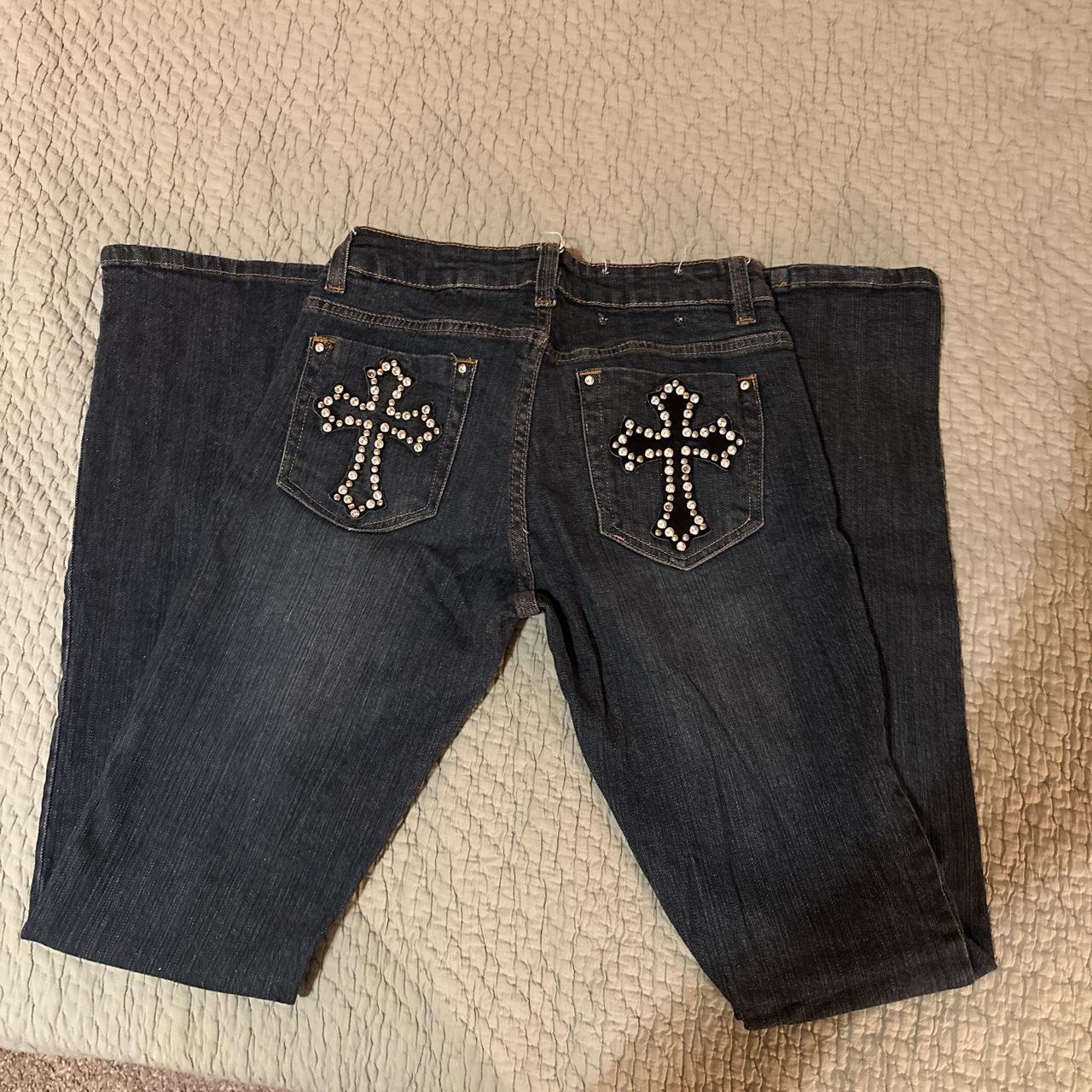 Bedazzled low rise bootcut cross jeans - Depop