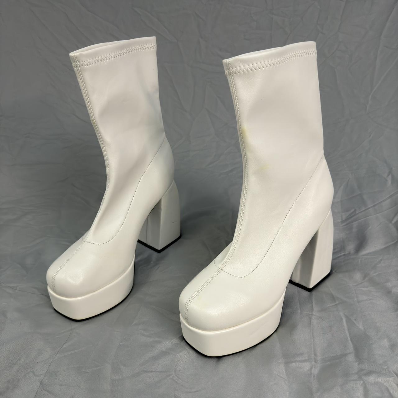 White faux leather platform Gogo boots... - Depop