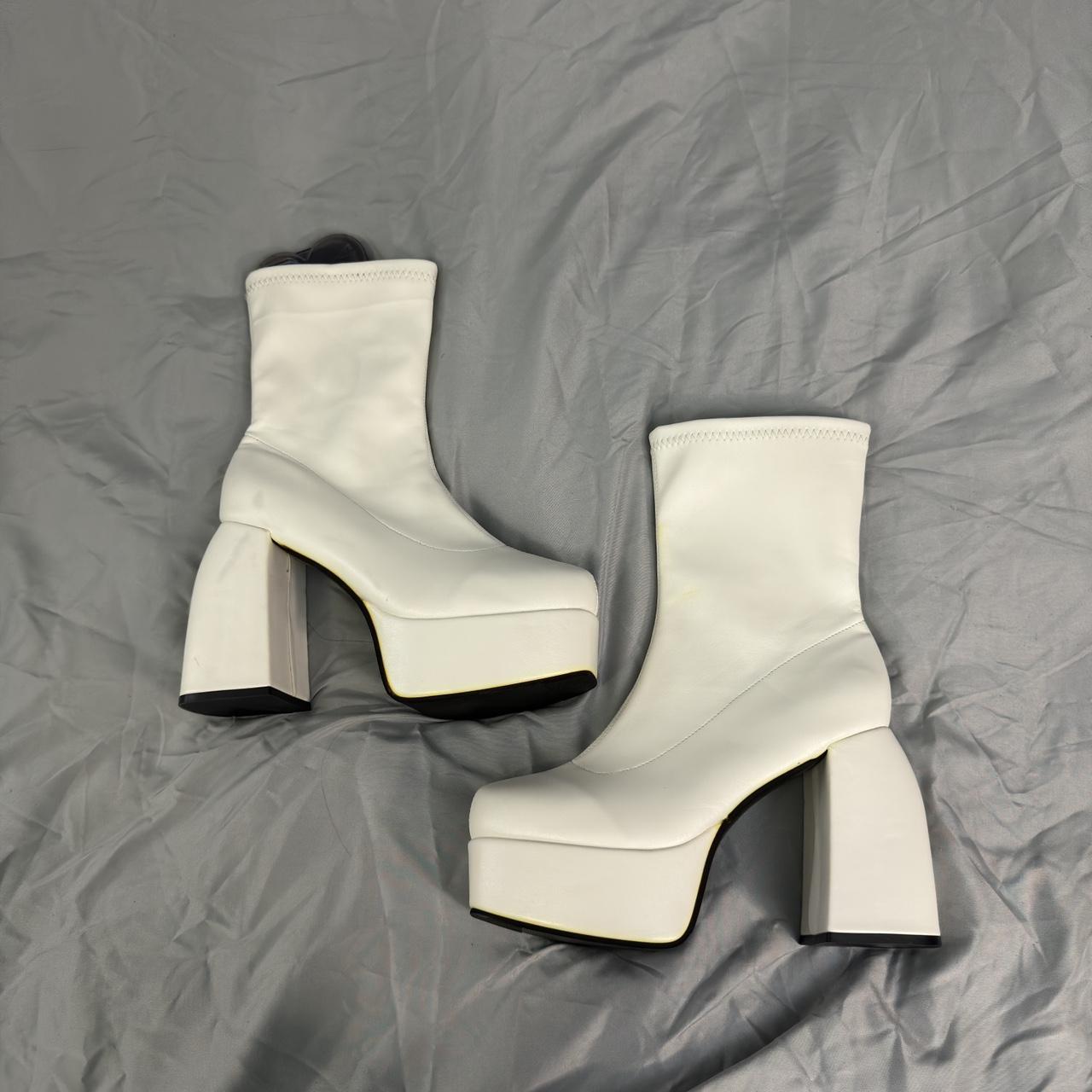 White faux leather platform Gogo boots... - Depop