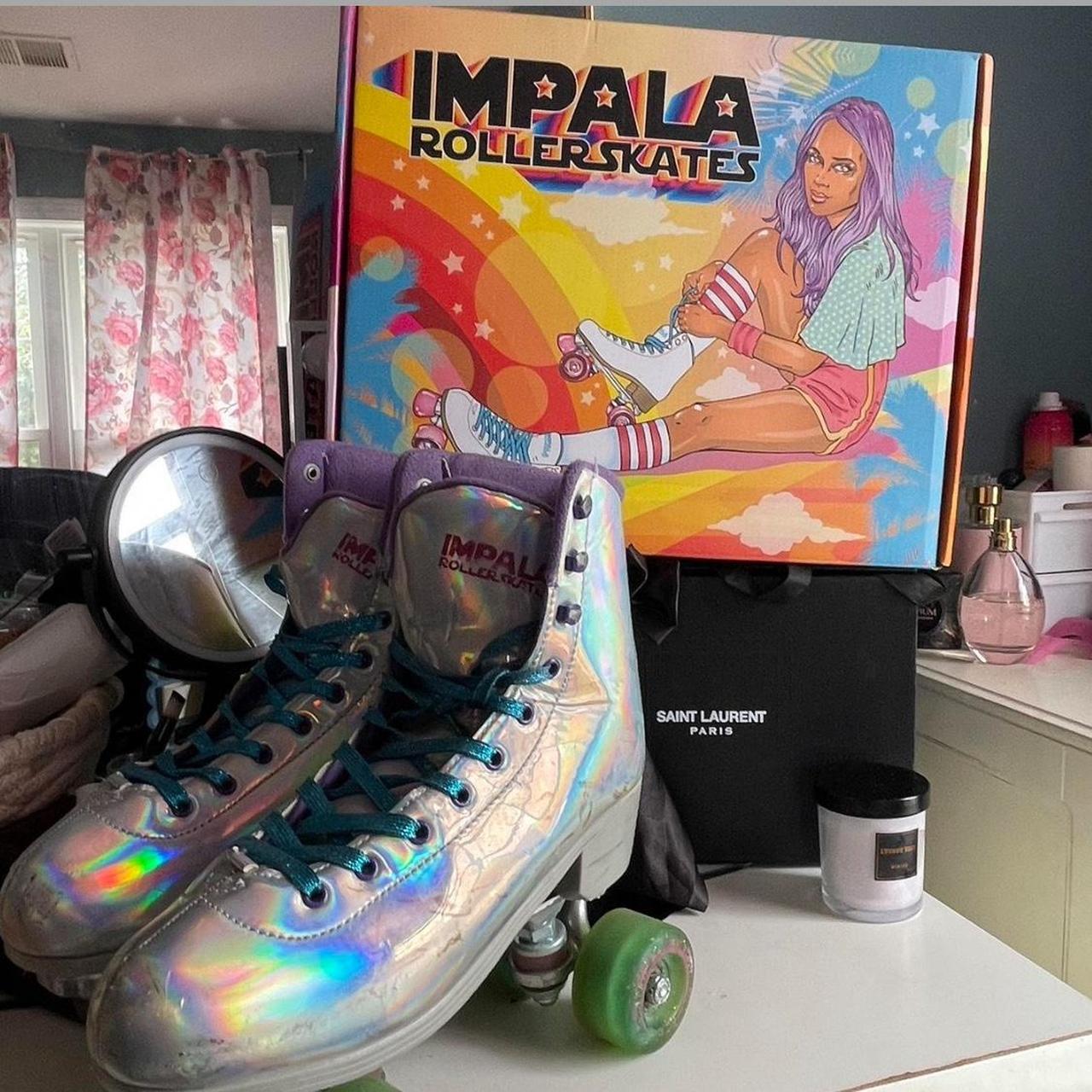 Impala Roller Skates - silver and multicoloured... | Depop