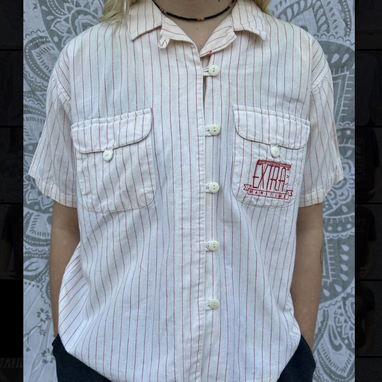 Red striped button up Shirt🍒🎳 Size: Medium - Depop