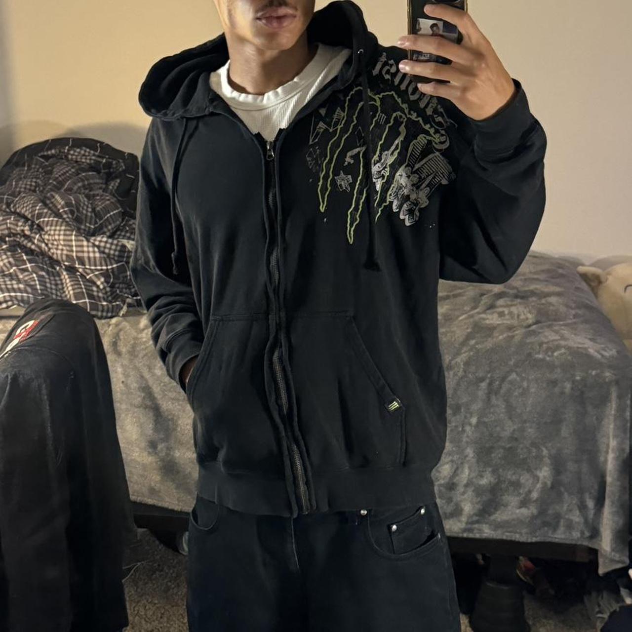 y2k Monster Energy Zip-up Hoodie Black Tag XL;... | Depop