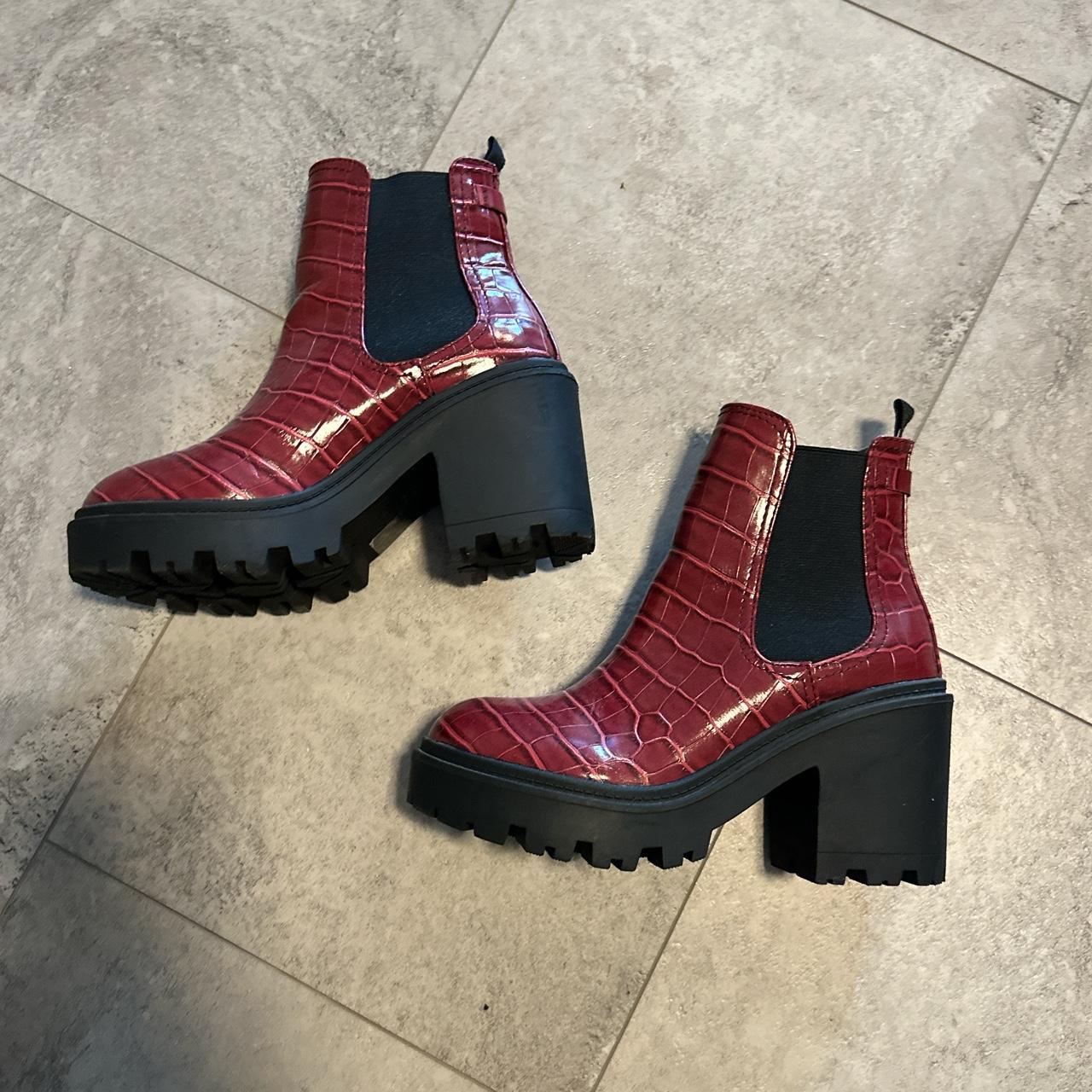 Urbanoutfitters red snake print boots size 8... - Depop