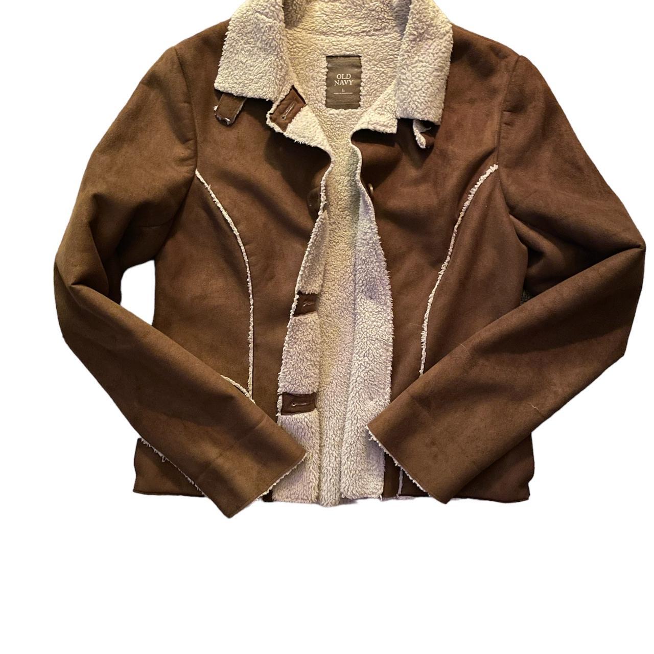 brown fuzzy coat - size L, fits more of a M to... - Depop