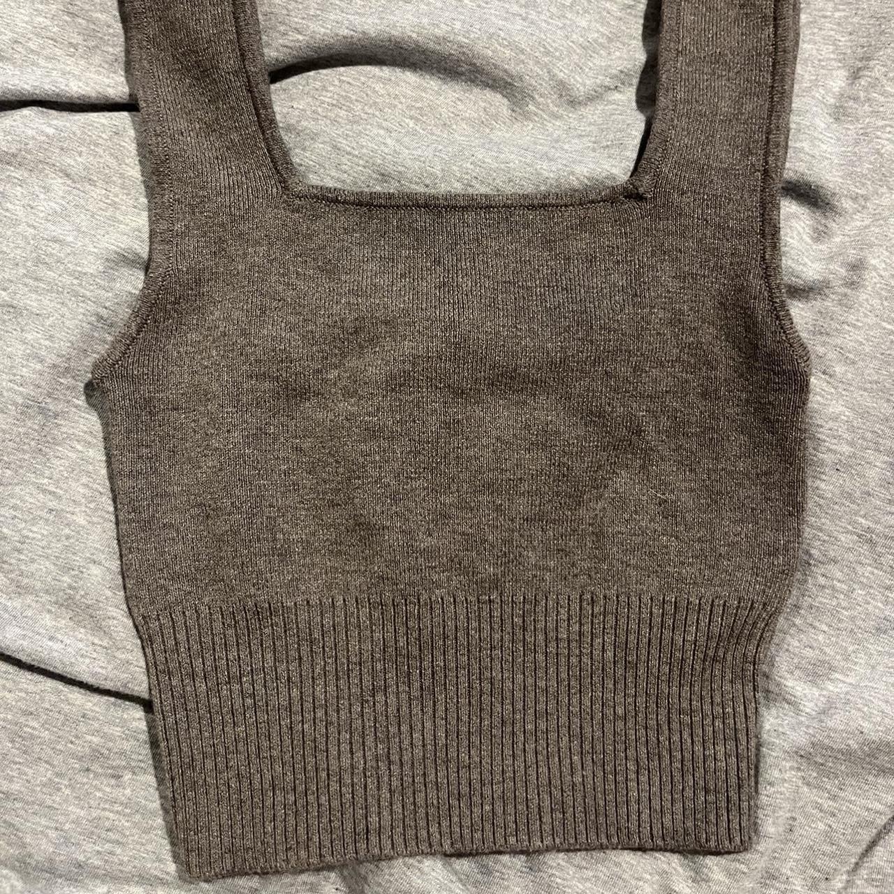 grey square neck crop top uk size xs worn... - Depop