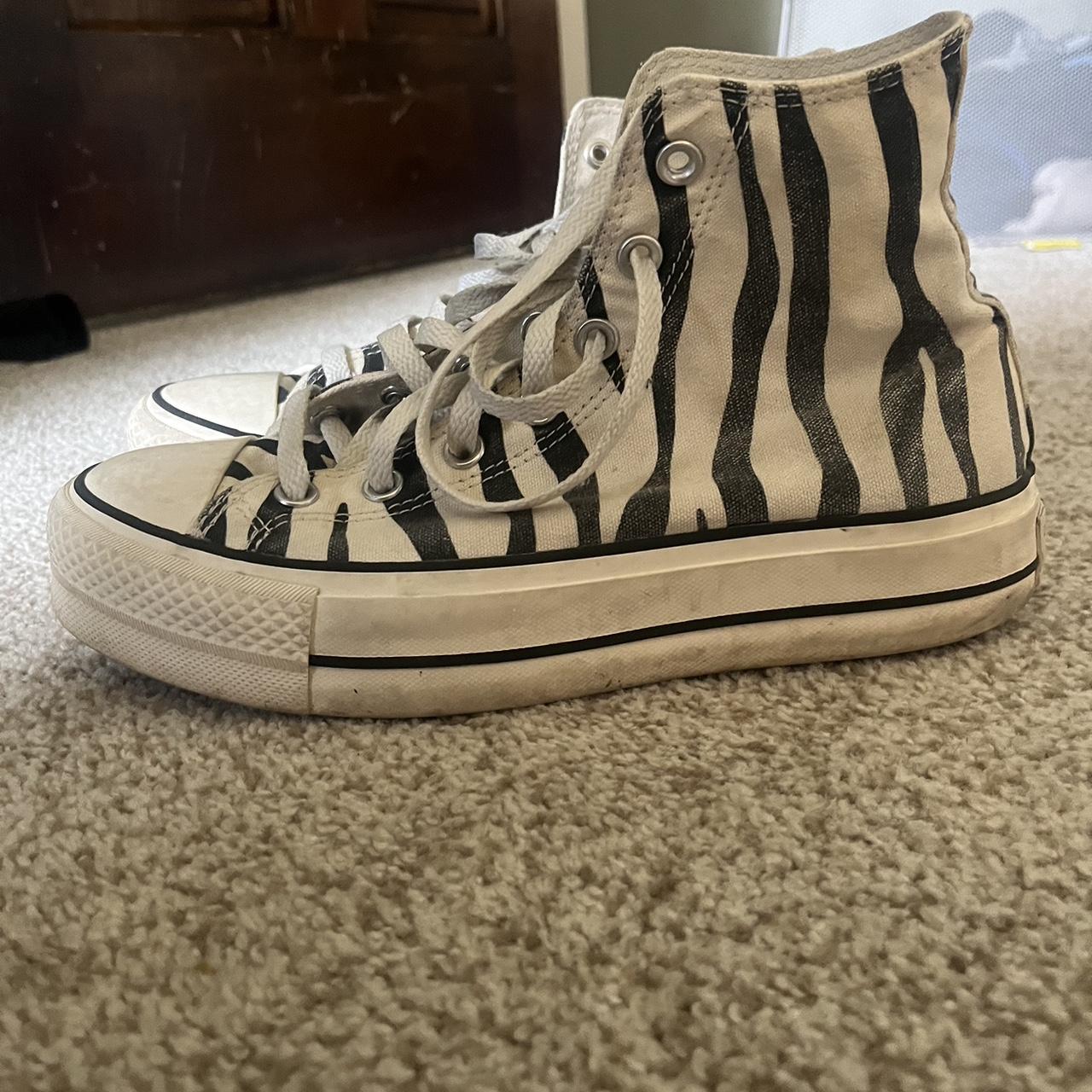 Zebra print custom platform converse. Size 8. - Depop