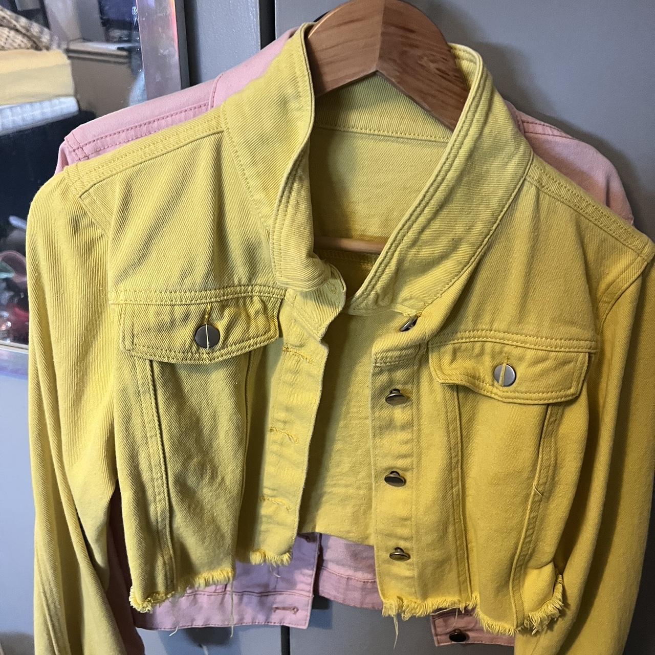 yellow cropped denim jacket - Depop