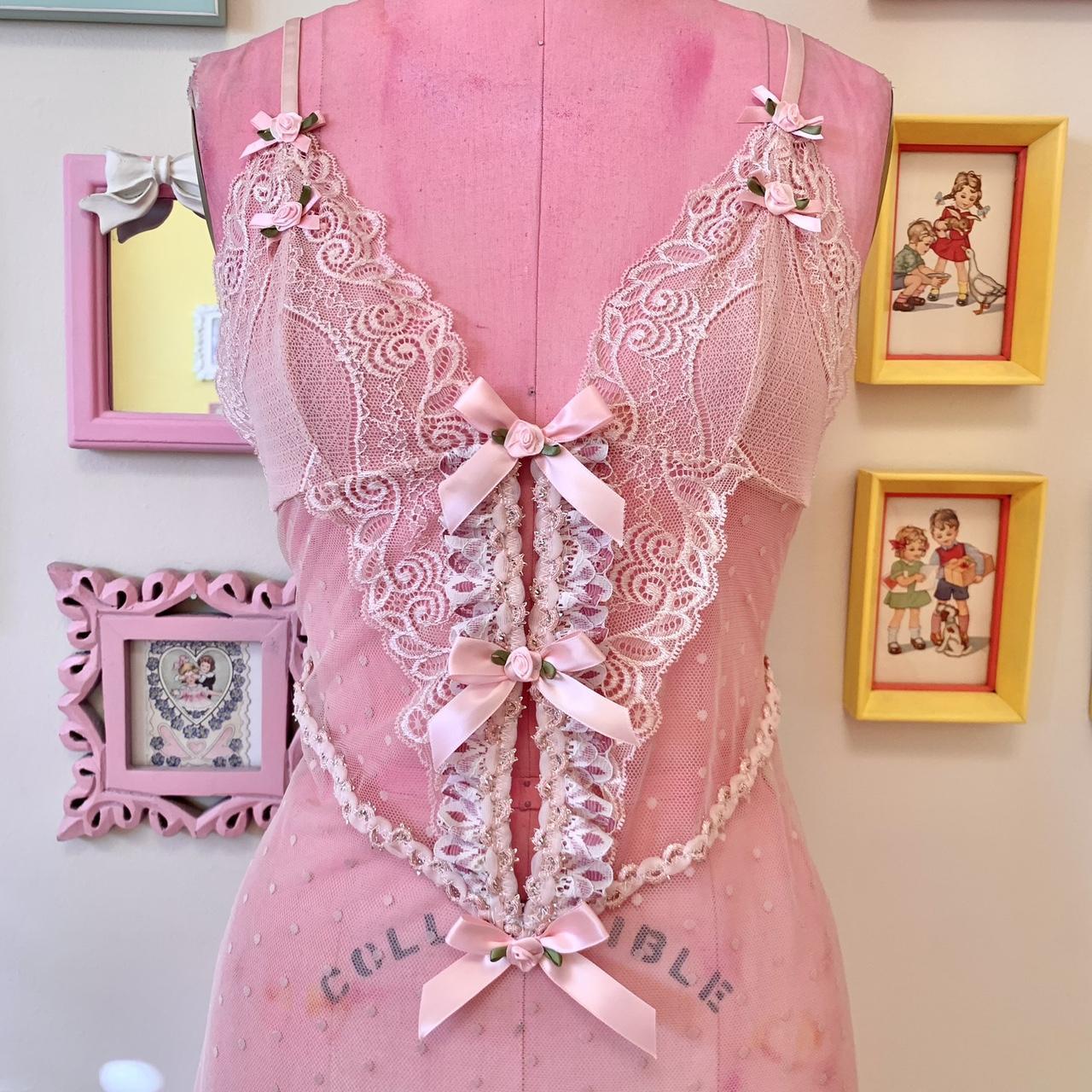 The Daintiest Pink Mesh Slip Dress Reworkedupcycled Depop