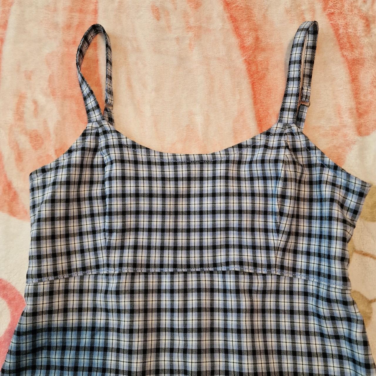 Blue Checked Dress Size: M Length: 33" Pit to... - Depop