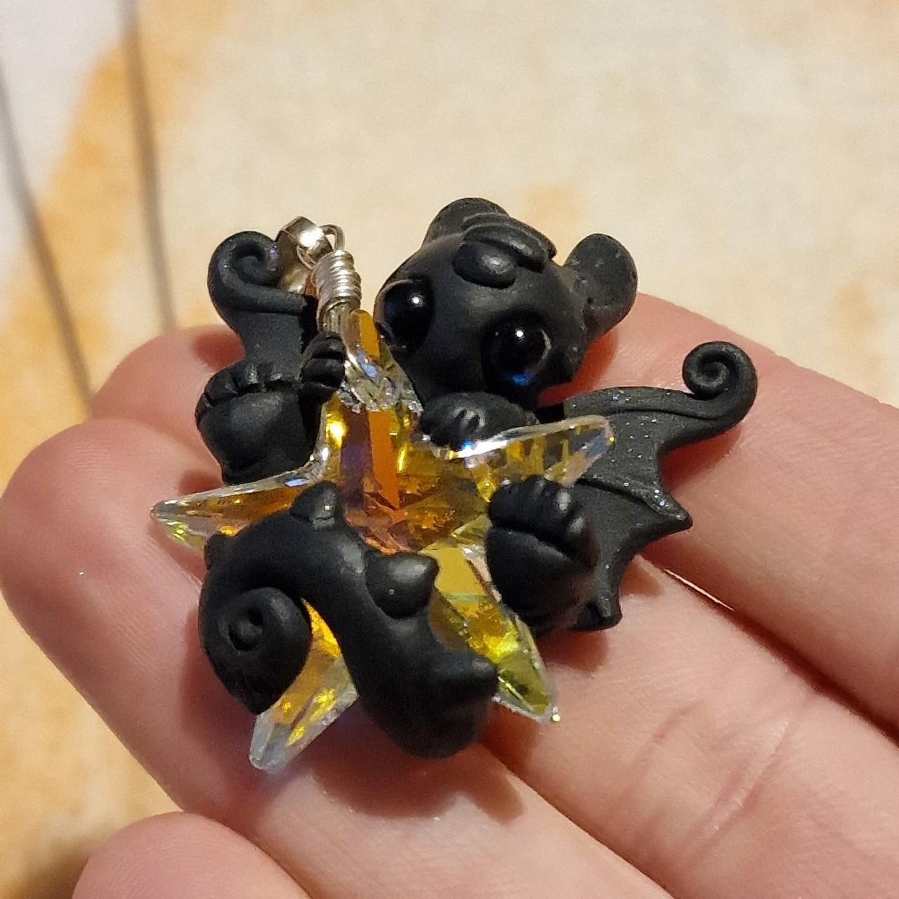 Star Necklace with Handmade Clay Dragon #fairycore... - Depop