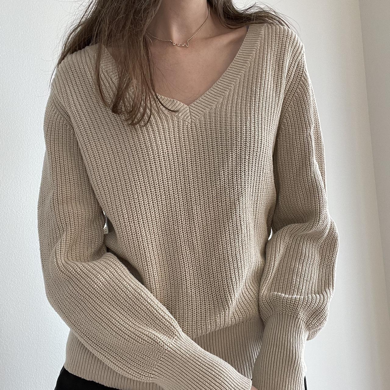LOFT beige soft cotton v neck sweater #cozy #fall... - Depop