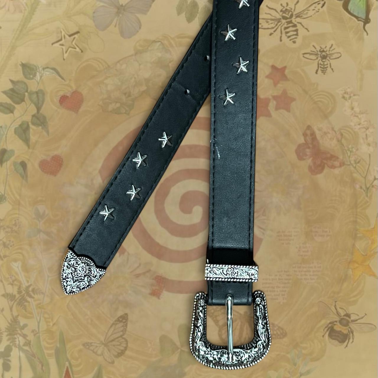 Y2K Star Patterned Belt w/ Silver Buckle... | Depop
