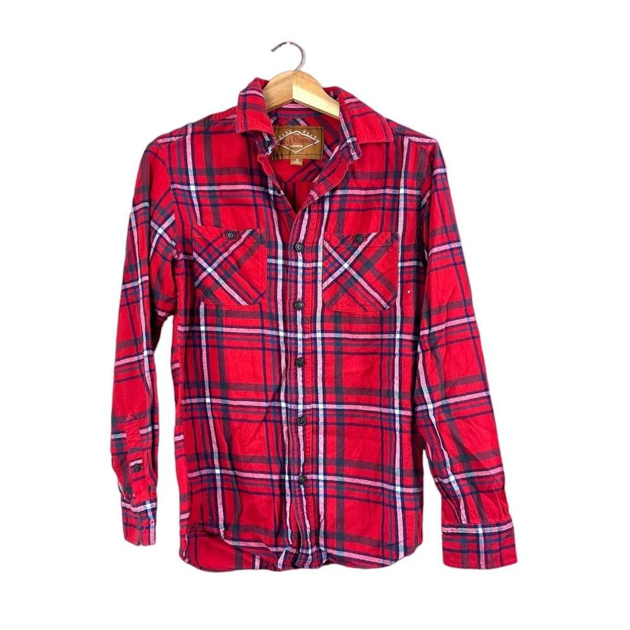 Men's Red Plaid Red Camel Button Up Shirt S Red... - Depop