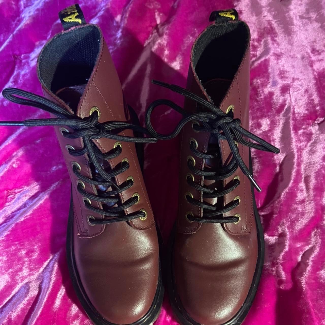 Dr. Martens Maroon 1460 Combat Boots Size 7... - Depop