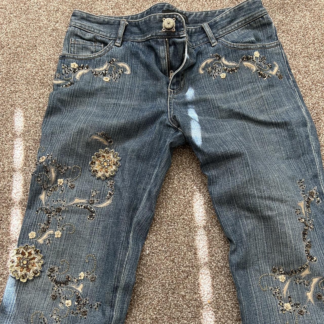 embroidered jeans size 27 ~30 inch inseam no... | Depop