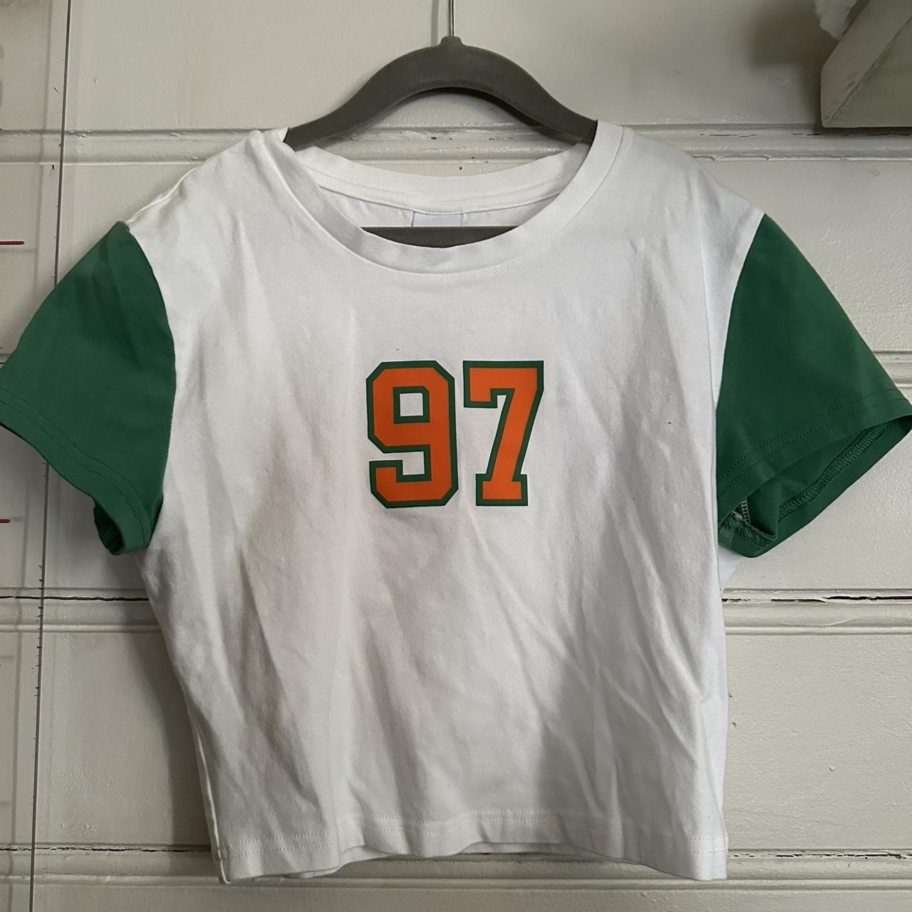 Aritzia Women's White and Green T-shirt | Depop