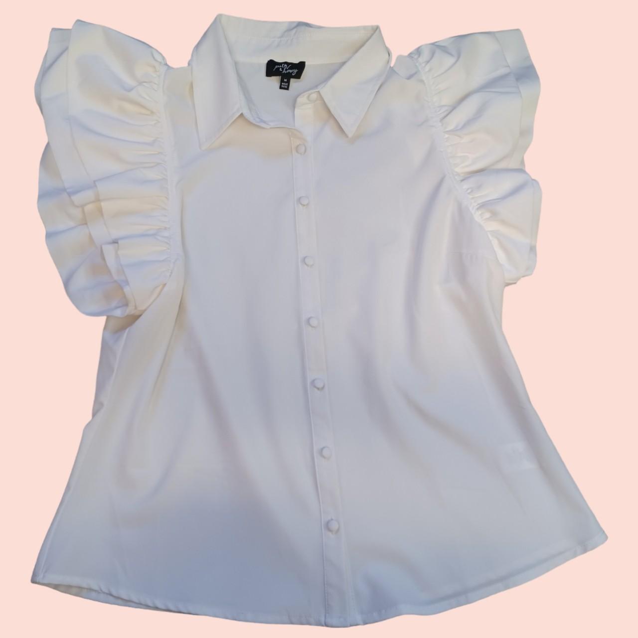 white collared blouse with tiered sleeves perfect... - Depop