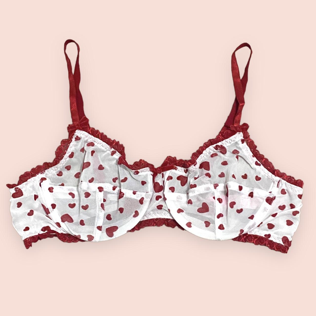 Sugar Thrillz Women's Red and White Bra | Depop