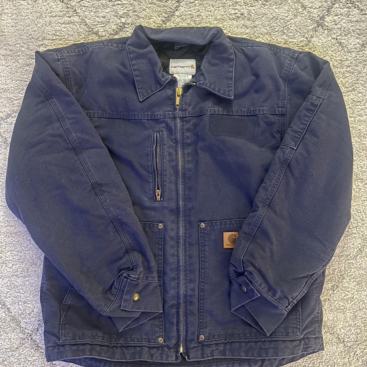 Vintage carhartt work jacket! Nice faded navy blue... - Depop