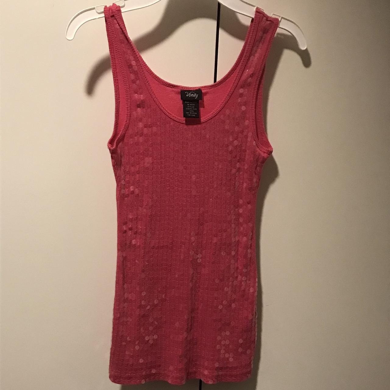 vanity size s y2k sequin hot pink tank #y2k #y2ktop... - Depop