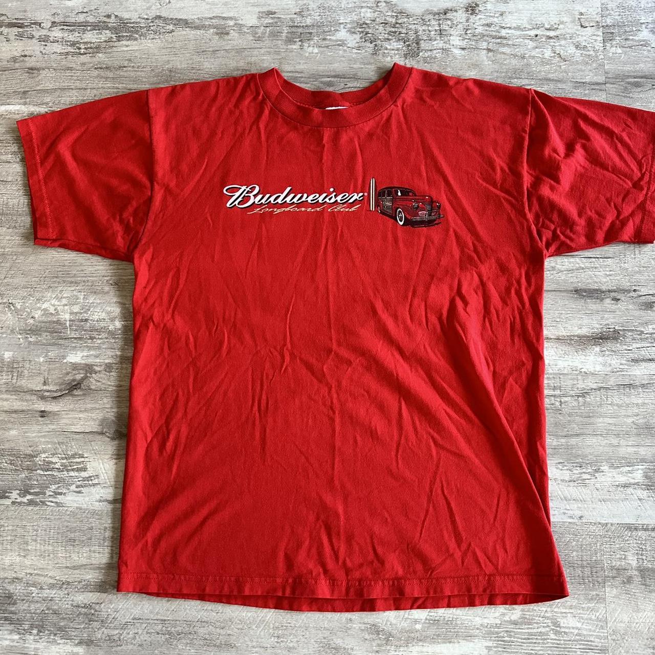 Vintage Retro Budweiser Longboard Club Red Tee Depop