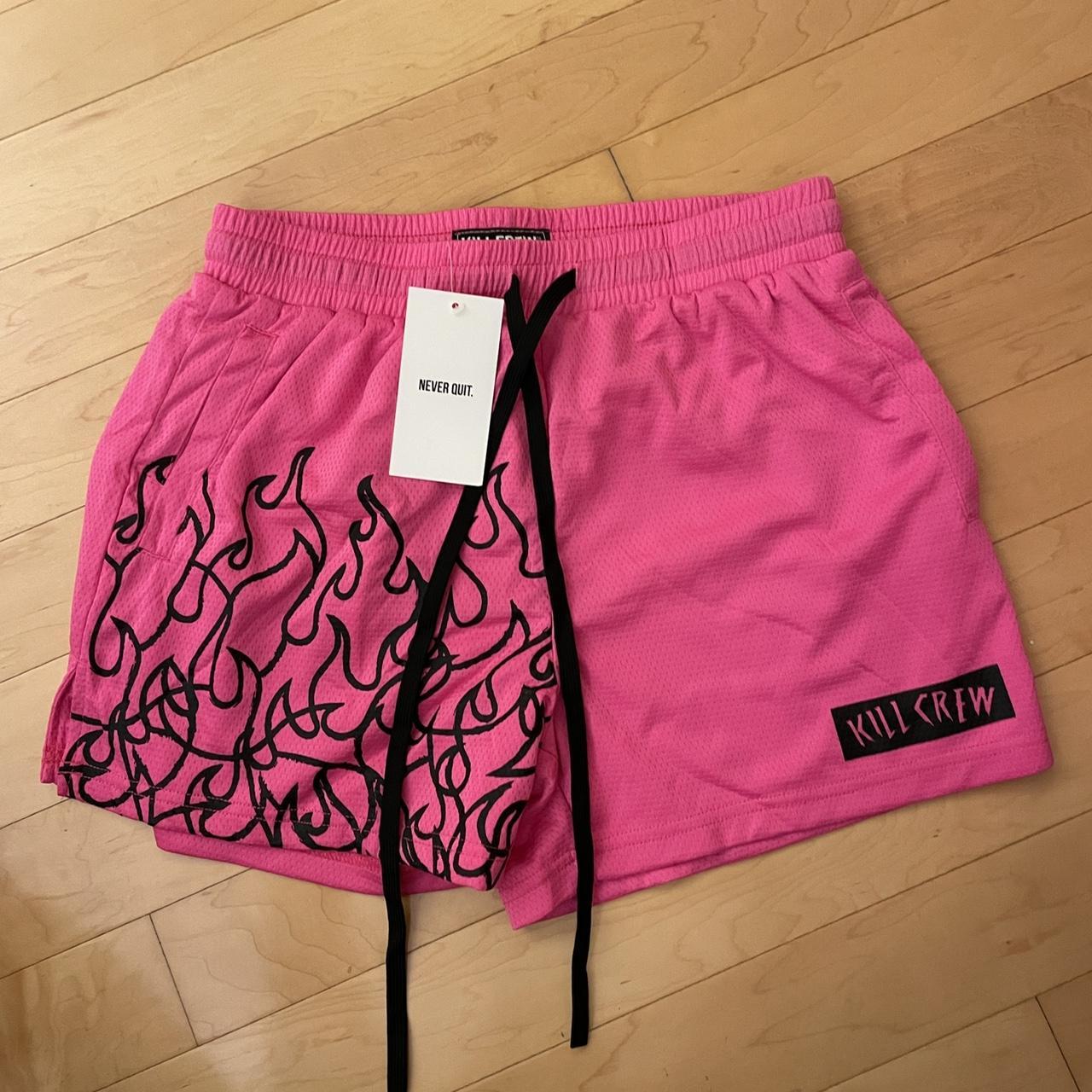 killcrew muay thai hot pink flame shorts in the mid... - Depop