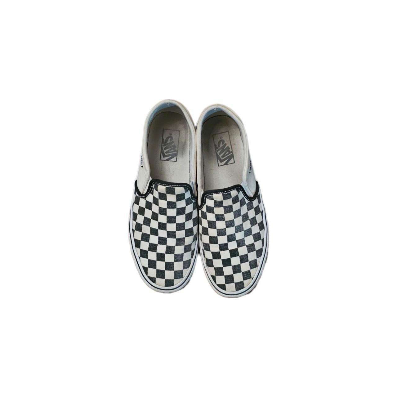 Black and white checkered Vans slip ons. Women's... - Depop