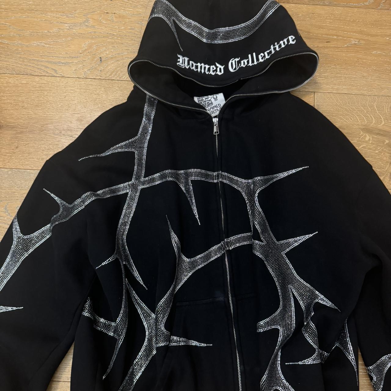 NAMED COLLECTIVE THORN RHINESTONE ZIP HOODIE BLACK... - Depop