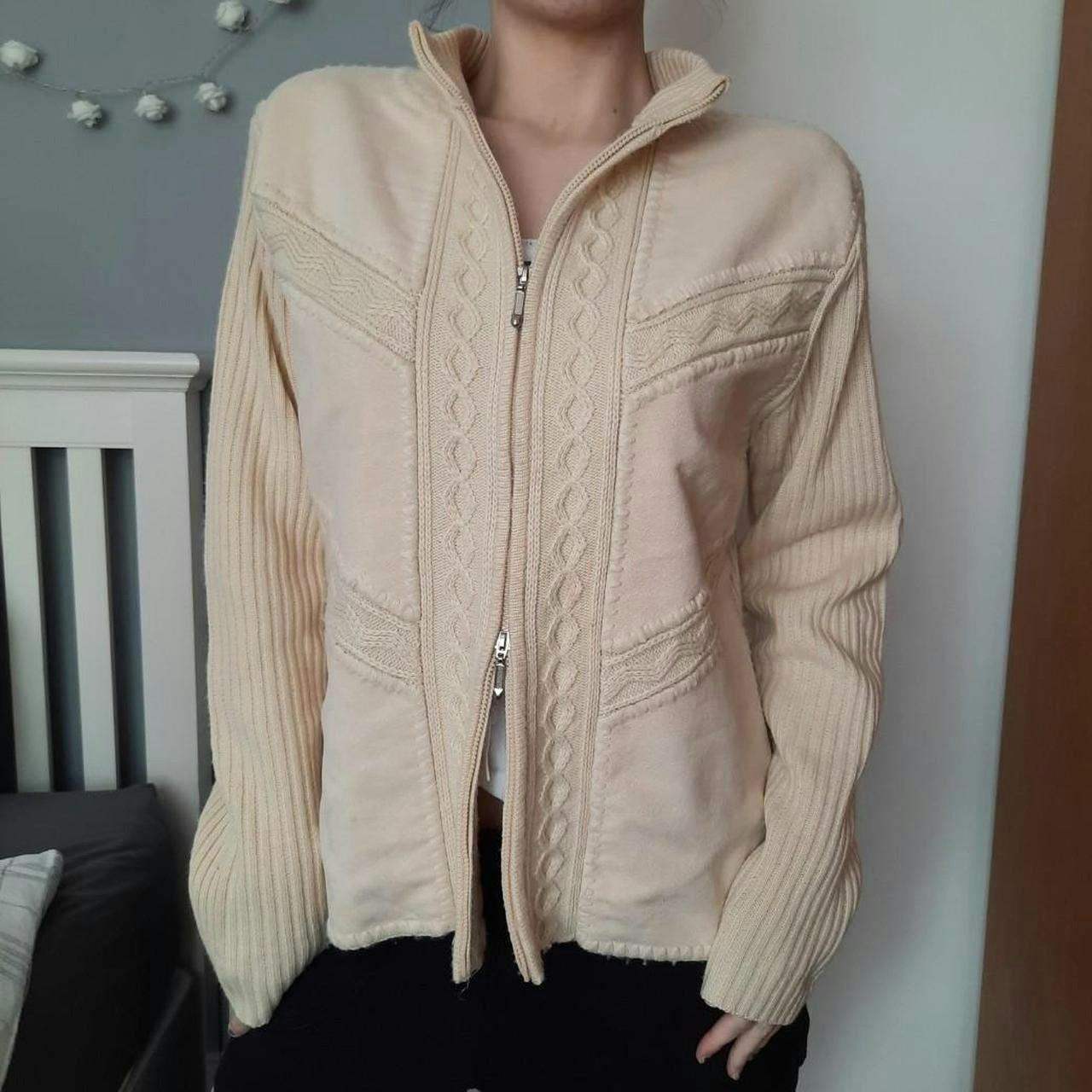 Vintage 90s Ribbed Zip up Jumper Features cable... - Depop