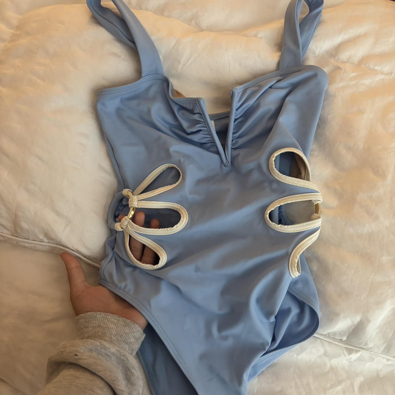 Follow suit blue cut out suit NEVER WORN One piece... | Depop