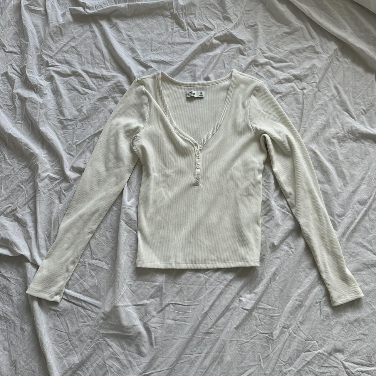 white quarter button long sleeve - small mark on... - Depop