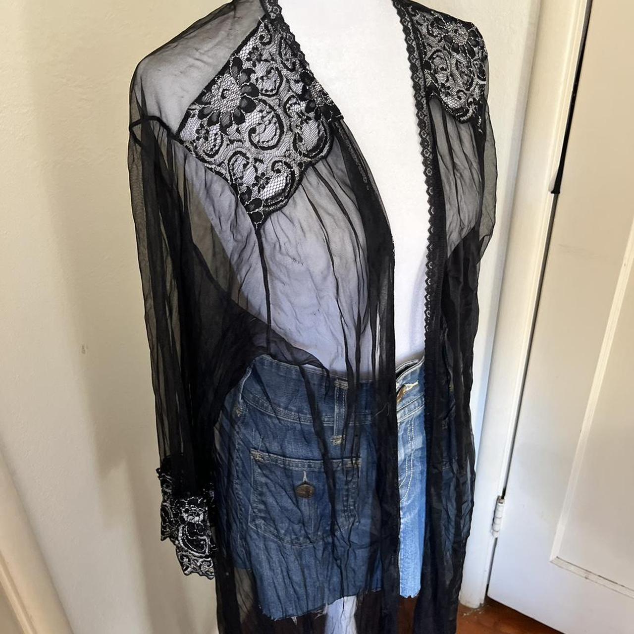 Sheer Black Embroidered Duster / Kimono Obsessed... | Depop