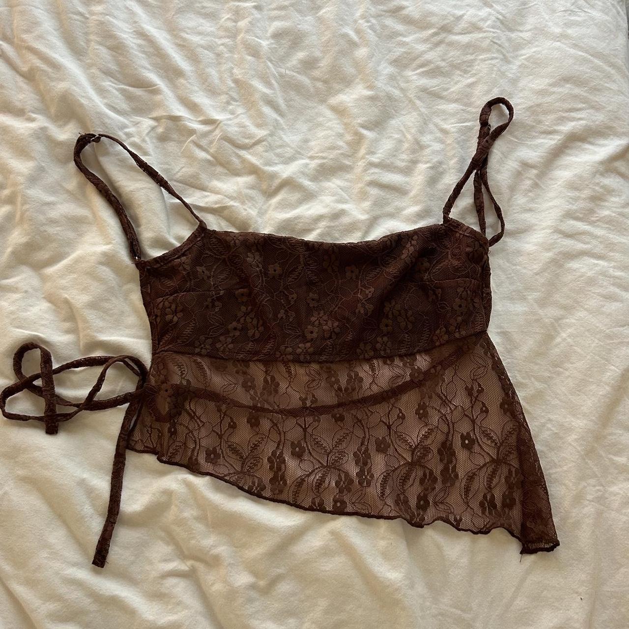 edikted lace brown top size s - Depop