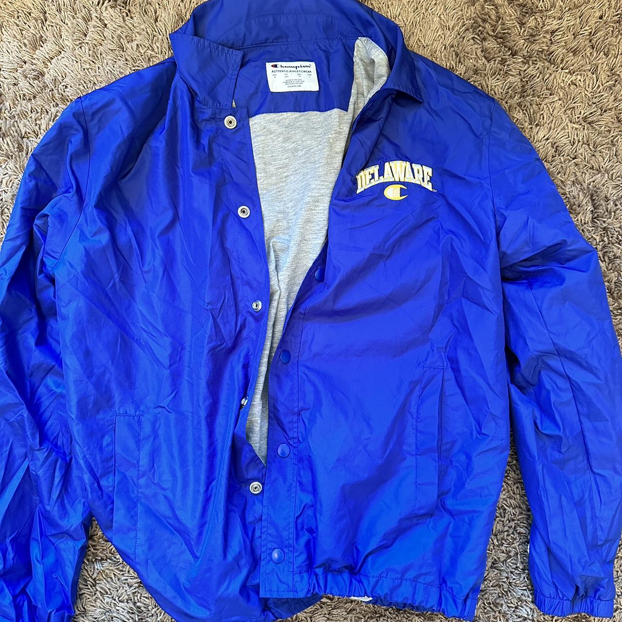 University of Delaware blue rain coat with pockets -... - Depop