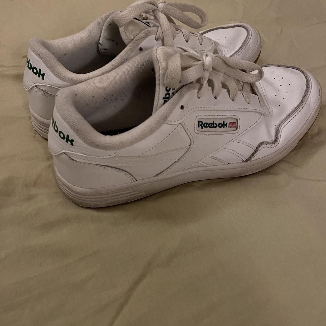 White Reebok Dark green detail Gum bottom - Depop