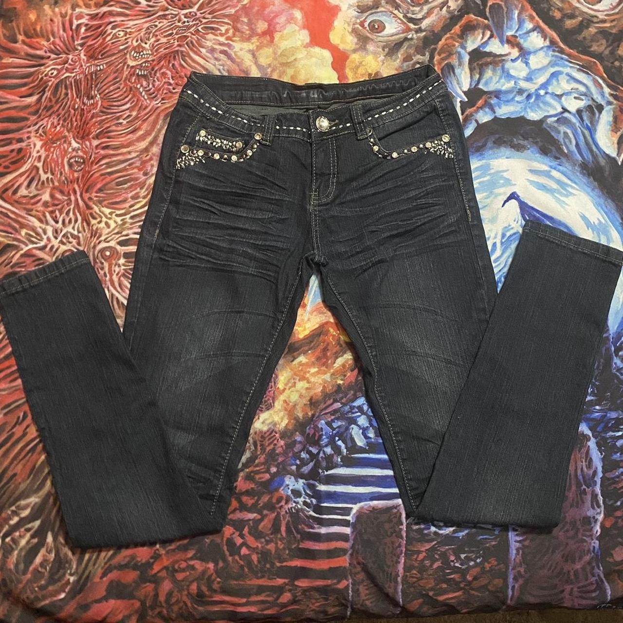 Cyber y2k skinny jeans - size 5/6 in juniors from... - Depop