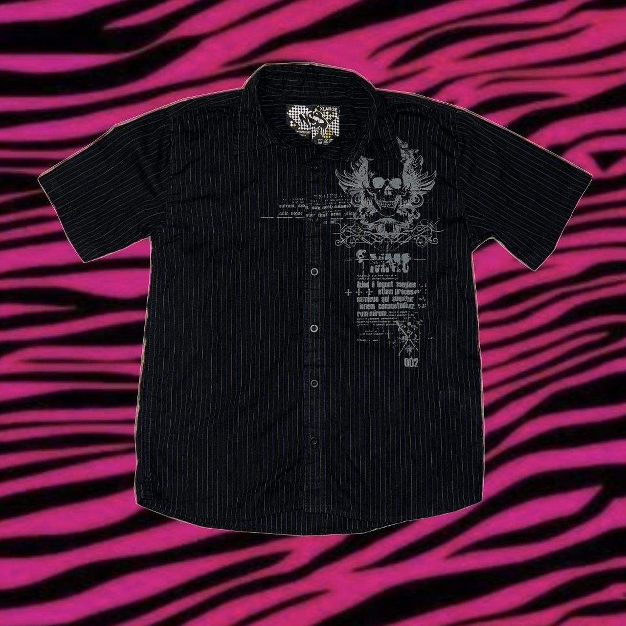 mens pinstripe button up. cool skull design. kids... - Depop