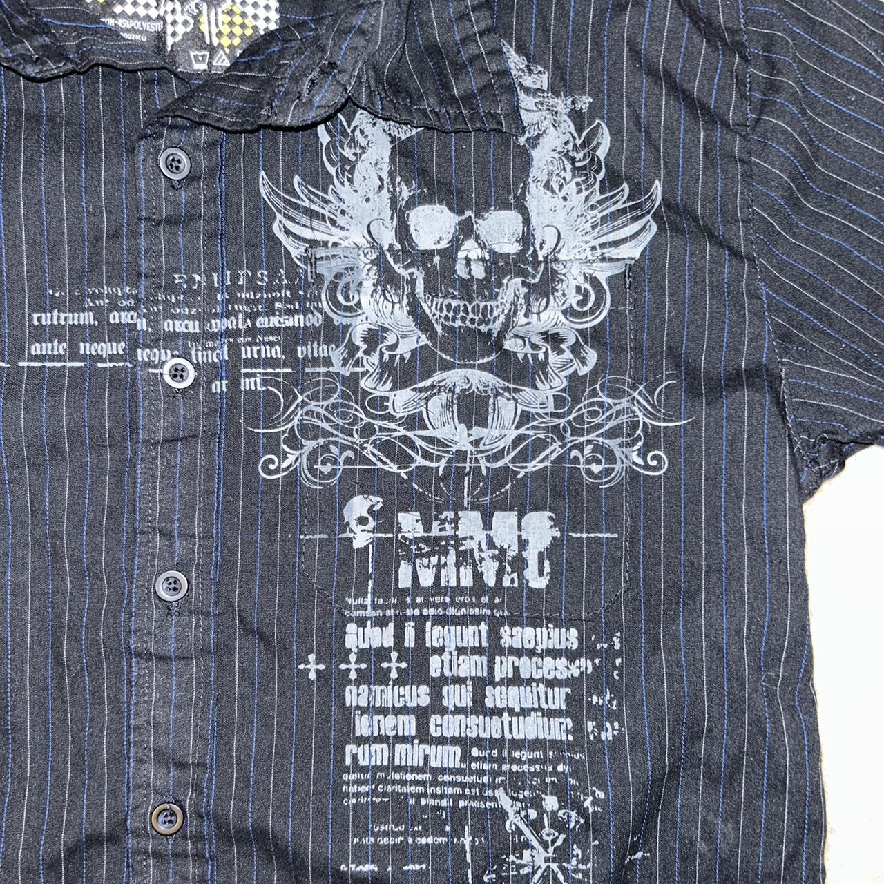 mens pinstripe button up. cool skull design. kids... - Depop