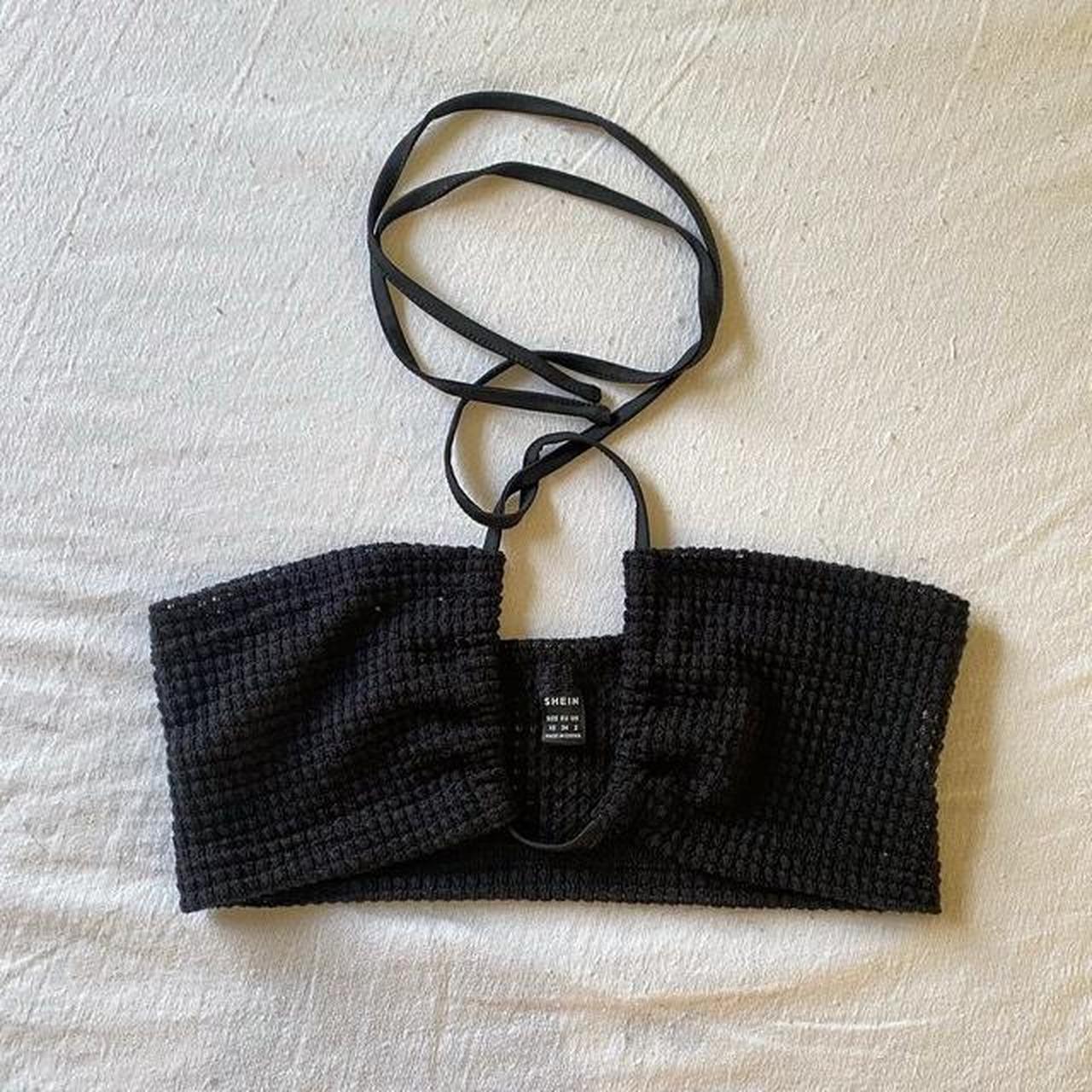 Black SHEIN Solid Criss Cross Tie Back Crop Halter... - Depop