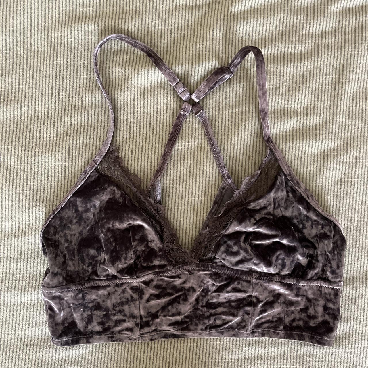 Velvet gray bralette. There is a small tear in the... - Depop