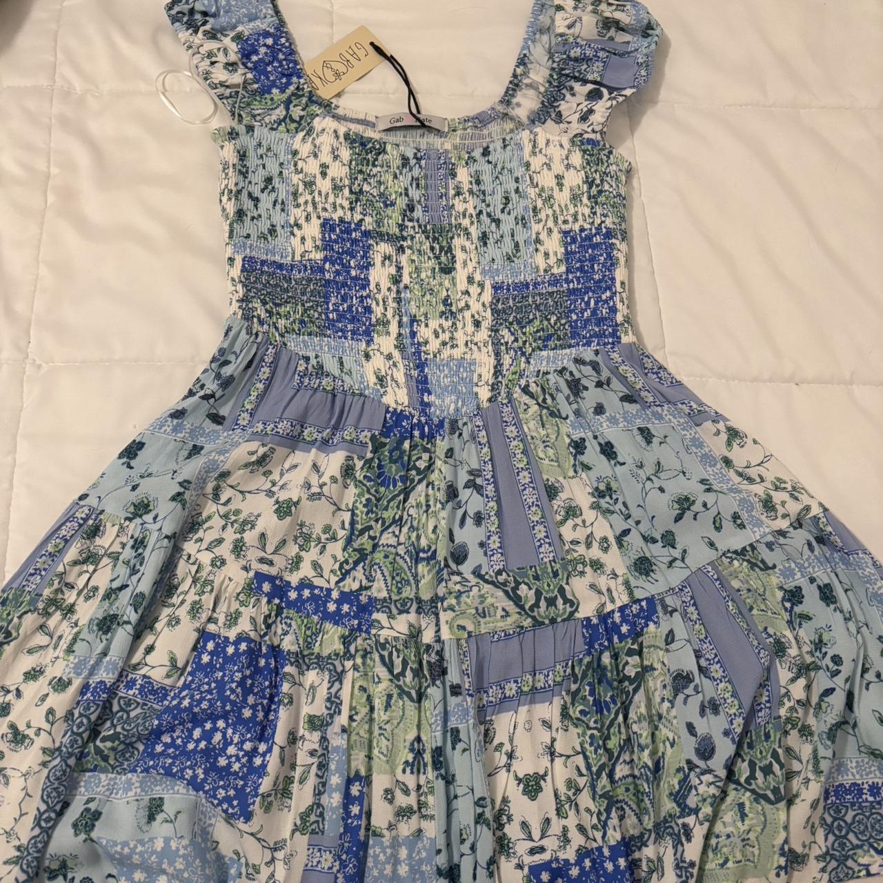 Blue and white patchwork dress | Depop