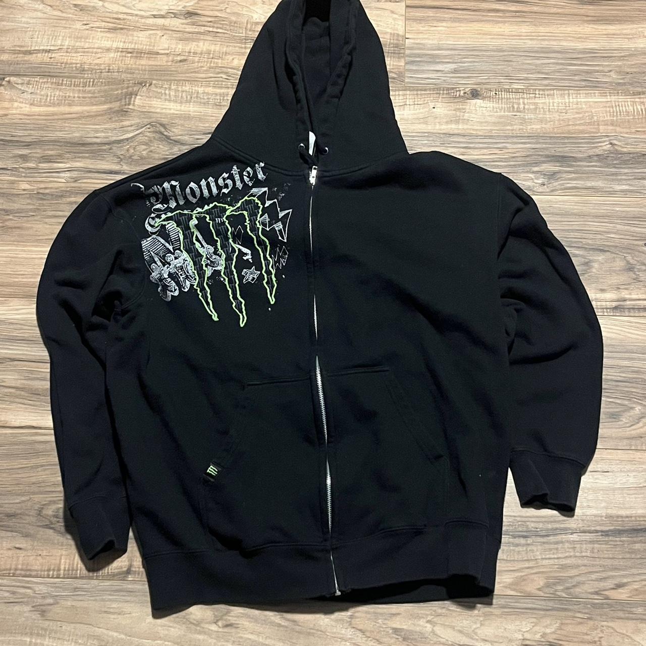 Y2k grunge cyber monster energy zip up hoodie Size... - Depop
