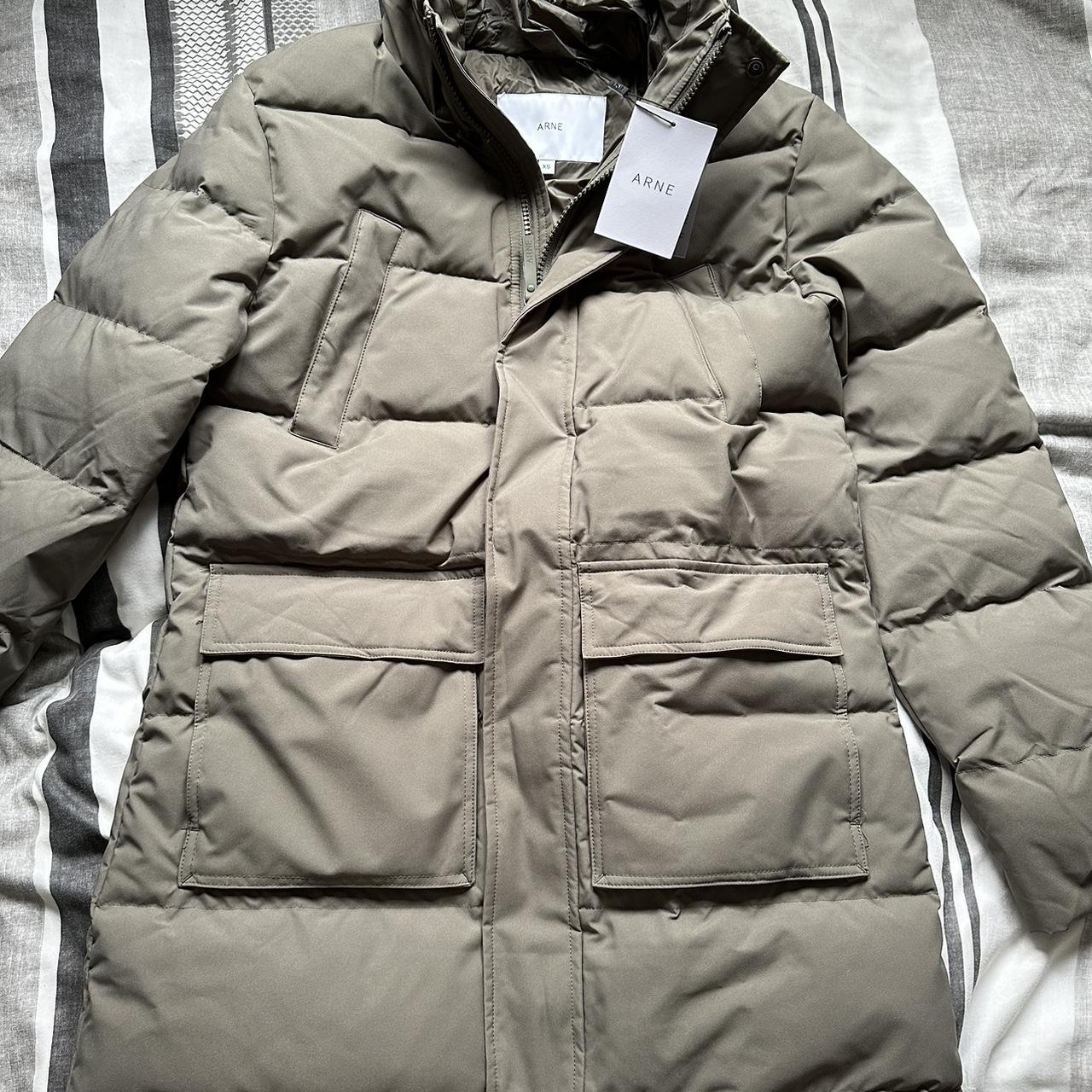 Arne mid length parka coat in Olive. Never worn,... - Depop